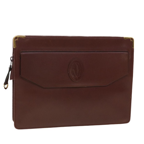 Cartier | Bags | Cartier Clutch Bag Leather Wine Red Auth 33854 | Poshmark
